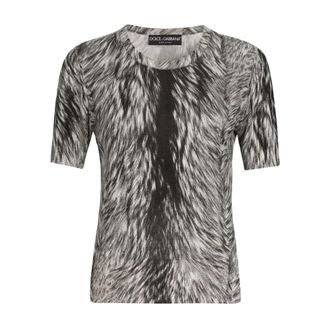 Dolce & Gabbana Pelzprint Seidenpullover - - Tops - Damen - Grau - M