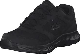 Skechers Baskets Flex Advantage 4.0 pour Homme, Maille en Cuir Noir PU avec Bordure Noire, 10.5 UK