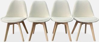 Sweeek 4er Set skandinavische St&uuml;hle mit Boucl&eacute;-Bezug und Buchenholzbeinen