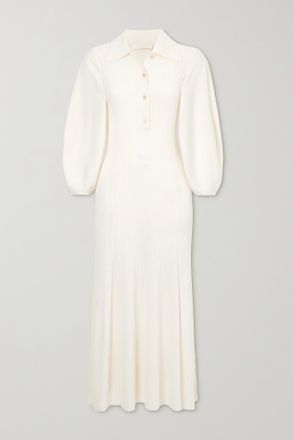 Chlo&eacute; Robe Midi En Laine C&ocirc;tel&eacute;e - Blanc