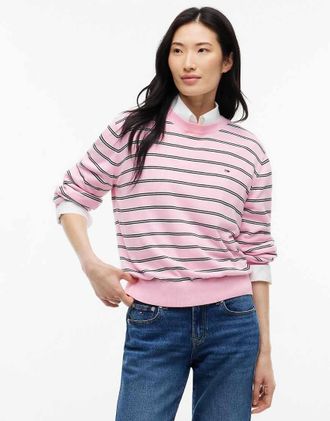 Tommy Jeans pull coupe carr&eacute;e &agrave; col rond en rose sugar / rayures