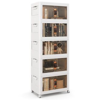 Giantex Faltbare Aufbewahrungsboxen aus Kunststoff mit 4 R&auml;dern, stapelbare Boxen mit T&uuml;ren, jede Etage h&auml;lt 5 kg, Organizer f&uuml;r Wohnzimmer, Schlafzimmer, Ess