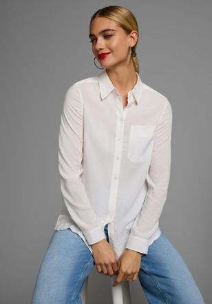 OTTO Longbluse OTTO PRODUCTS, Damen, Gr. 34, wei&szlig;, Web, Obermaterial: 100% Viskose (LENZING ECOVERO), figurumspielend h&uuml;ftbedeckend, &Auml;rmel mit &Auml;rmelschlitz