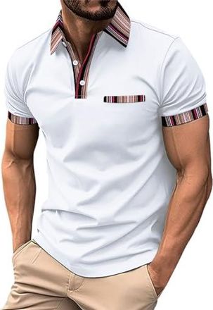 Generic Polo à manches courtes et col rayé pour homme - Polo de travail daffaires, polo dentraînement, polo de golf léger, polo funky à manches courtes, polo 