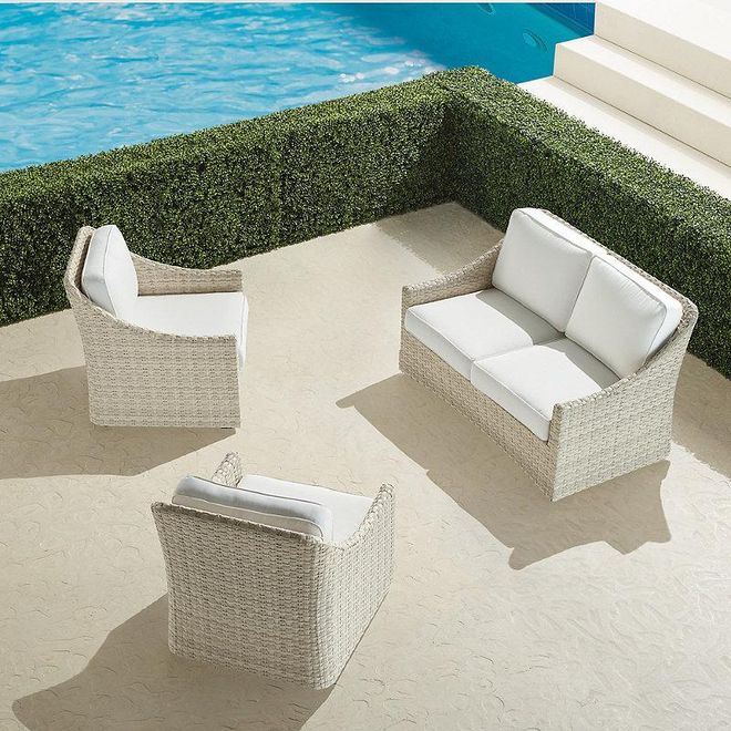 Frontgate Ashby 3-pc. Loveseat Set in Putty Wicker - Standard, Glacier ...