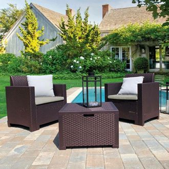 Dmora Ensemble de salon dext&eacute;rieur Dkrajn, Ensemble de jardin avec coussins, Ensemble de salon dint&eacute;rieur effet rotin, 100% Made in Italy, Marron - Dmora