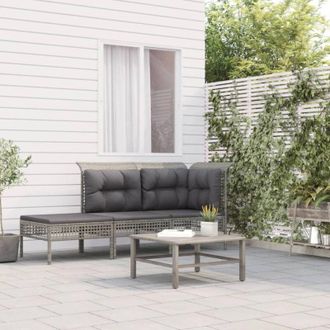 vidaXL 3-tlg. Garten-Lounge-Set mit Kissen Grau Poly Rattan Vidaxl