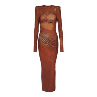 Balmain Bedrucktes langes Kleid mit Strasssteinen - - Dresses - Damen - Braun - S