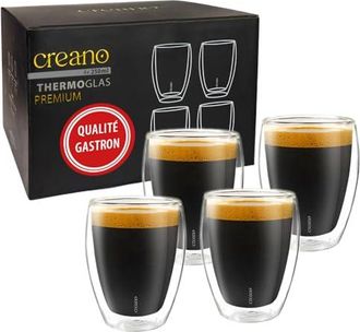 Creano Lot de 4 verres à double paroi de 250 ml - Qualité gastronomique - 100% lavables au lave-vaisselle