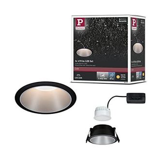 Paulmann 93407 LED Einbauleuchte Cole rund incl 1x6,5W dimmbar Einbaustrahler Schwarz, Silber Einbaulampe Kunststoff, Alu Zink Deckenspot 2700K