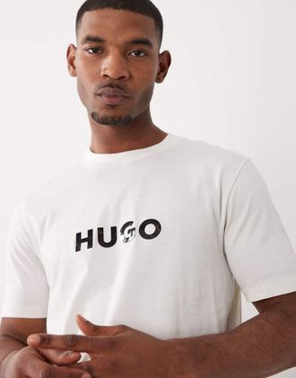 HUGO BOSS HUGO Red - T-shirt en jersey de coton &agrave; imprim&eacute; logo - Cr&egrave;me-Blanc