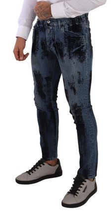 Dolce & Gabbana Mens Blue Black Cotton Skinny Denim Jeans Elastane Clothing