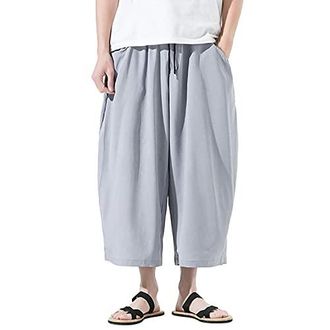 Generic Pantalon sarouel long pour homme - L&eacute;ger - Pantalon d&eacute;t&eacute; respirant - Pantalon de loisirs surdimensionn&eacute; - Pantalon de plage confortable avec poches - 