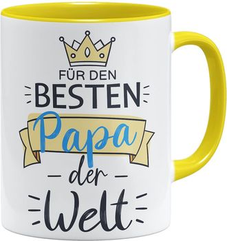 OM3 Papa Tasse mit Spruch - Geschenkidee f&uuml;r den besten Papa der Welt - Vatertag - Keramik Becher - 11oz 325ml - Beidseitig Bedruckt - Gelb