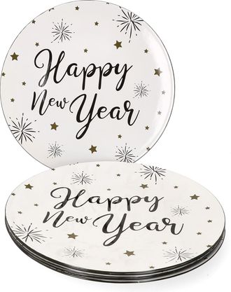 MamboCat 6-teiliges Teller-Set Happy New Year I Platzteller-Set für 6 Personen I Flache Untersetzer in festlichem Design für Silvester & Neujahr I Deko-Accesso