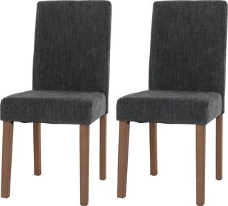 Mendler 2er-Set Esszimmerstuhl Littau, Stuhl K&uuml;chenstuhl Hochlehner, Stoff/Textil Chenille Holz - dunkelgrau, naturfarbene Beine