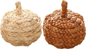 Aboofan 2 Stück Geflochtene Kürbisornamente Künstliche Herbstdeko für Weihnachten und Thanksgiving Hängedekoration für Tisch und Garten Beige Dunkelbraun