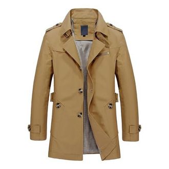 Generic Trench-coat pour homme avec revers cranté court à simple boutonnage coupe-vent veste mi-longue Trench Coat Business Manteau, kaki, 3XL