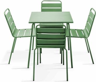 Oviala Oviala - Ensemble table de jardin et 4 chaises en m&eacute;tal vert cactus - Palavas