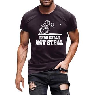 Generico T-shirt d&eacute;t&eacute; confortable &agrave; manches courtes en coton respirant avec imprim&eacute; sur le th&egrave;me du baseball, Noir, XXXL