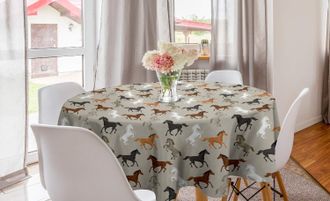 Abakuhaus Pferde Runde Tischdecke, Stalliongaloppieren Motiv, Kreis Tischdecke Abdeckung für Esszimmer Küche Dekoration, 150 cm, Mehrfarbig