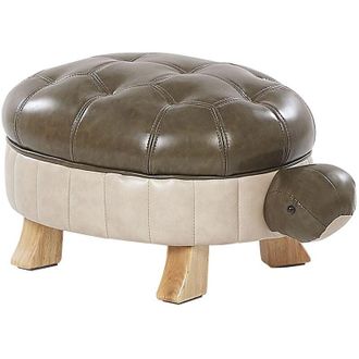 Beliani Pouf Tabouret pour Enfant en Forme de Tortue en Cuir PU Vert et Beige avec Pieds Bois Beliani