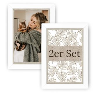 Matches 21 Bilderrahmen Set 20 x 30 cm Grau Wei&szlig; Holzrahmen mit Glas - Fotorahmen zum Aufh&auml;ngen & Aufstellen