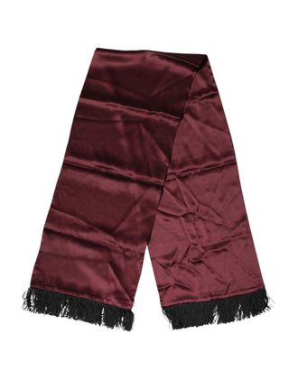 Dolce & Gabbana Mens Maroon Silk Satin Fringes Neck Foulard Scarf