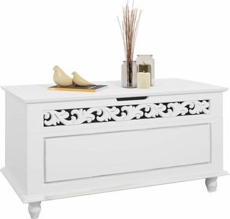 Deuba CASARIA Coffre en bois Jersey Blanc vintage XXL espace de rangement banquette bo&icirc;te Commode coffre &agrave; linge blanc 80x40cm Coffre Jersey