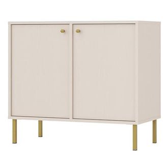 Selsey Sandbeige Kommode 73,9x83,6x40,8 cm - Metallf&uuml;&szlig;e Gold, Elegantes, Praktisches Design, 2 T&uuml;rig - Laminierte Spanplatte (16 mm), HDF R&uuml;ckwand - Selbstmo
