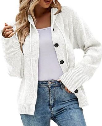 Generic 2026 Automne/Hiver Femmes Cardigan à Capuche Tricoté Manches Longues avec Boutonnage Fermeture à Cordon de Serrage Européen et Style Bordure Pull, bla
