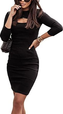 Minetom Femme El&eacute;gant Mini Robe Tricot Pull Col Roul&eacute; Moulante Pullover Manches Longues Hiver au Crayon Top Elegant Hauts Chic Robe de Cocktail Soir&eacute;e Chaud S