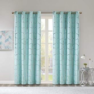 INTELLIGENT DESIGN Raina Total Blackout Metallic Print Grommet Top Window Curtain Panel Thermal Insulated Light Blocking Drape for Bedroom Living Room and Dorm, 50x63, A