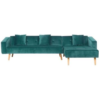 Beliani Beliani - Ecksofa Grün Samtstoff L-Förmig Linksseitig Schlaffunktion Modern Wohnzimmer