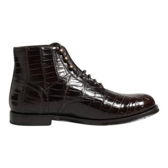 Dolce & Gabbana Bottes Courtes en Cuir de Crocodile Marron Fonc&eacute; - Homme - Chaussures - Brun - Taille: 42 EU