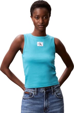 Calvin Klein Damen Tank Top Woven Label Cotton Rib mit Logo, T&uuml;rkis (Tuscan Teal), XL