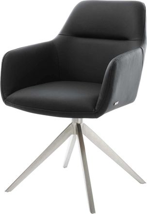 DELIFE Esszimmerstuhl Pejo-Flex Kreuzgestell breit Edelstahl Echt-Leder Schwarz 360&deg; drehbar Wippfunktion Taschenfederkern