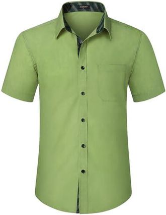Hisdern Chemise Vert à Manches Courtes pour Hommes décontractée dété Chemise Classique à Coupe régulière avec Poches,2XL