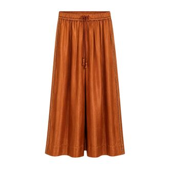 Forte_Forte Habotai Seide Hose mit elastischem Bund und besticktem Saum - - Trousers - Damen - Braun - M