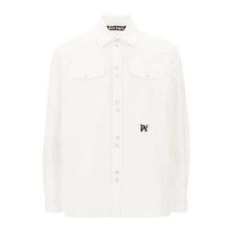 Palm Angels Monogramm-besticktes Baumwollhemd - - Shirts - Herren - Wei&szlig; - S