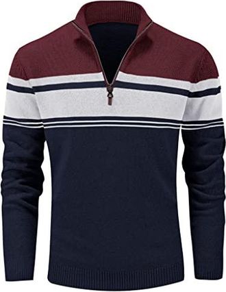 Magcomsen Pull en tricot pour homme col montant avec fermeture &eacute;clair 1/4 - Pull ray&eacute; - Coton - Manches longues - Pull de travail en polaire stretch - Automne e