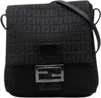 Fendi Pre-owned Sac bandouli&egrave;re en toile et cuir Zucchino - Femme - Pre-owned - Noir - Taille: ONE Size