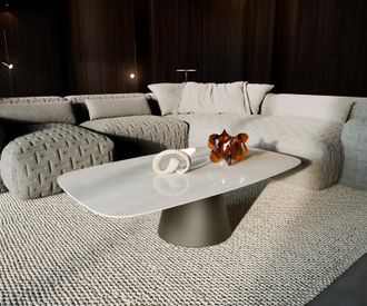 DELIFE Couchtisch Edge Boot 135x80 cm Keramik Onyx Champagne Borna Effektfinish Titan, Couchtische