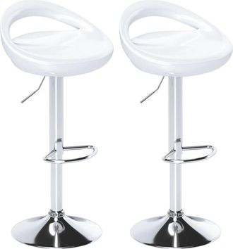 HOMCOM Homcom - Lot de 2 tabourets de bar design réglable pivotant repose-pieds intégré blanc