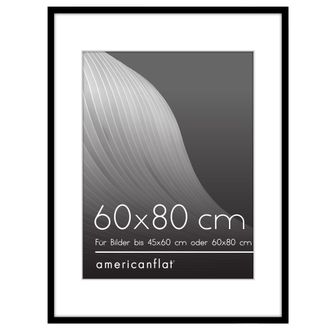 Americanflat 60x80 cm Bilderrahmen aus Kunststoff mit 45x60 cm Passepartout - schmaler 80x60 Fotorahmen mit poliertem Plexi-Scheibe - integrierte Aufhängung für Ho