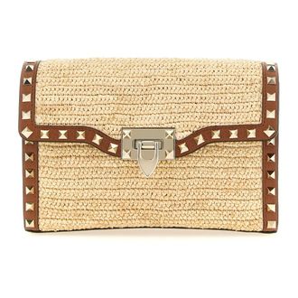Valentino Garavani Rockstud Small Schultertasche aus Raffia - - Bags - Damen - Beige - ONE SIZE
