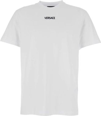 Versace Homme, Tops, Blanc, Taille: XL T-shirt ras du cou avec logo brod&eacute;