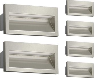 LEDs Com 6 Stück LED Wandeinbauleuchte NOLA, Downlight für außen, IP54, aluminium glänzend, 140 x 70mm, warmweiß