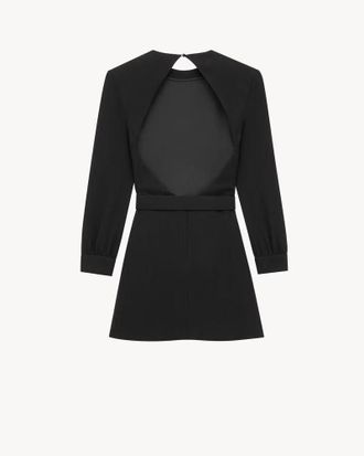 Saint Laurent Belted Long-Sleeve Dress - Black