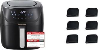 Russell Hobbs Heißluftfritteuse Set: XXL 8l [kompaktes Gehäuse | 7 Kochfunktionen|10 Programme] AirFryer 27170-56 + Ersatzteil Gummifüße für Grillplatte [6 Stück] N